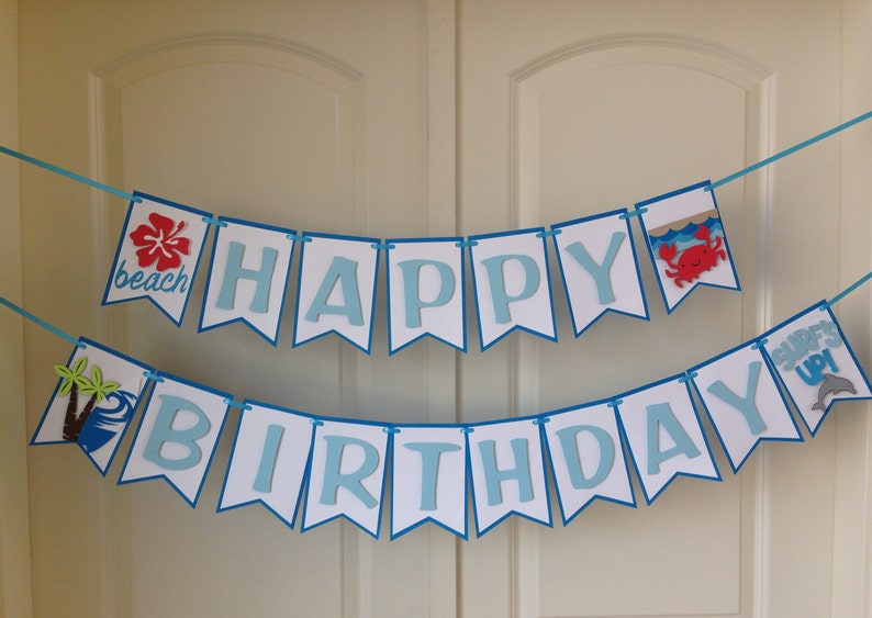 Tropical Beach and Surf Board Happy Birthday Banner - Etsy