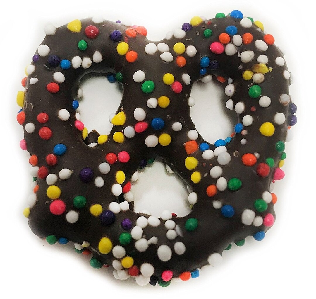 Gourmet Dark Chocolate Covered Mini Pretzels With Rainbow Nonpareils by ...