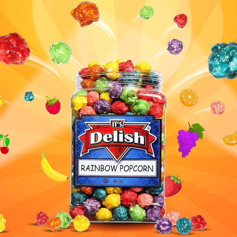 Gourmet Rainbow Colored Popcorn by It's Delish, 16 Oz Jumbo Container ...