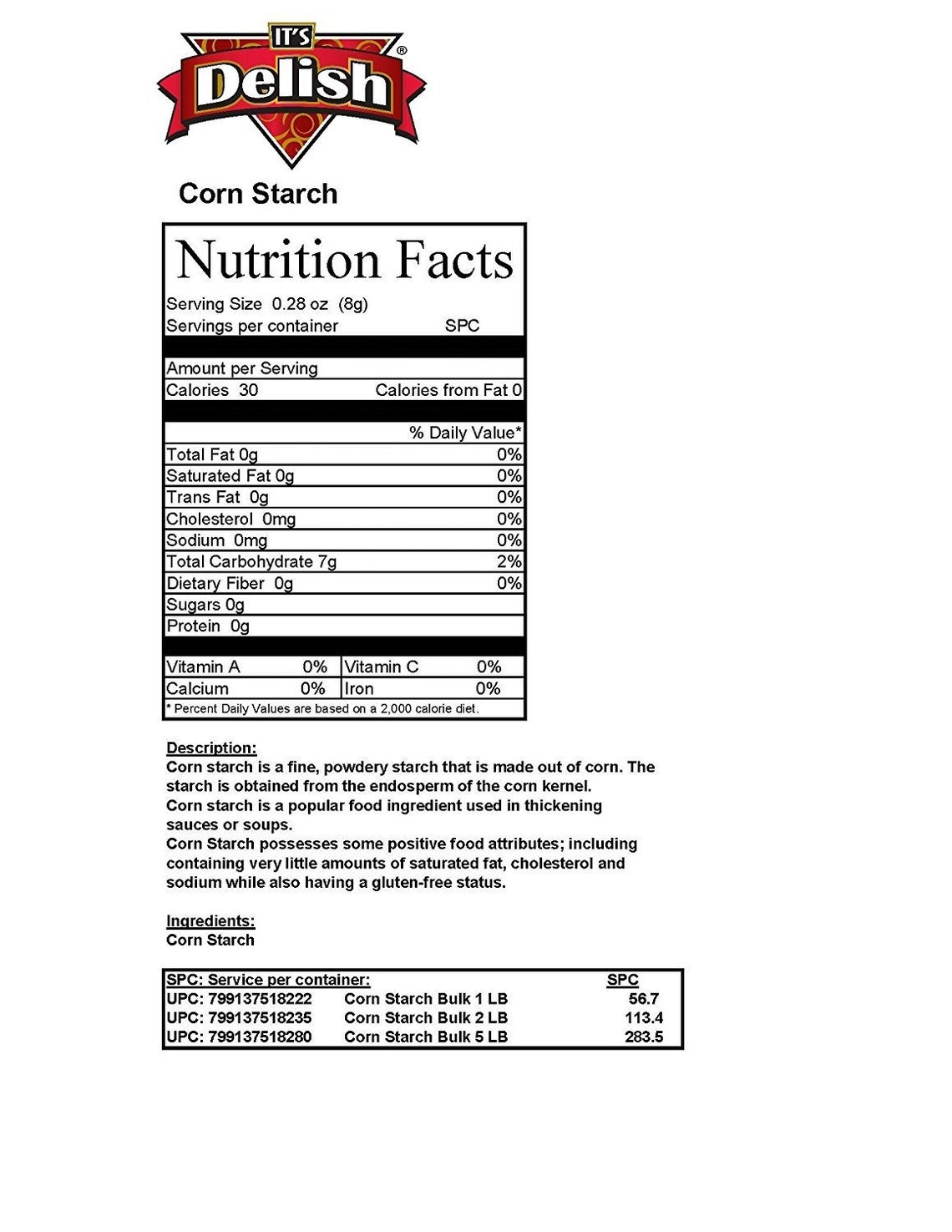 Corn Starch by Its Delish, 1 Lb - Etsy