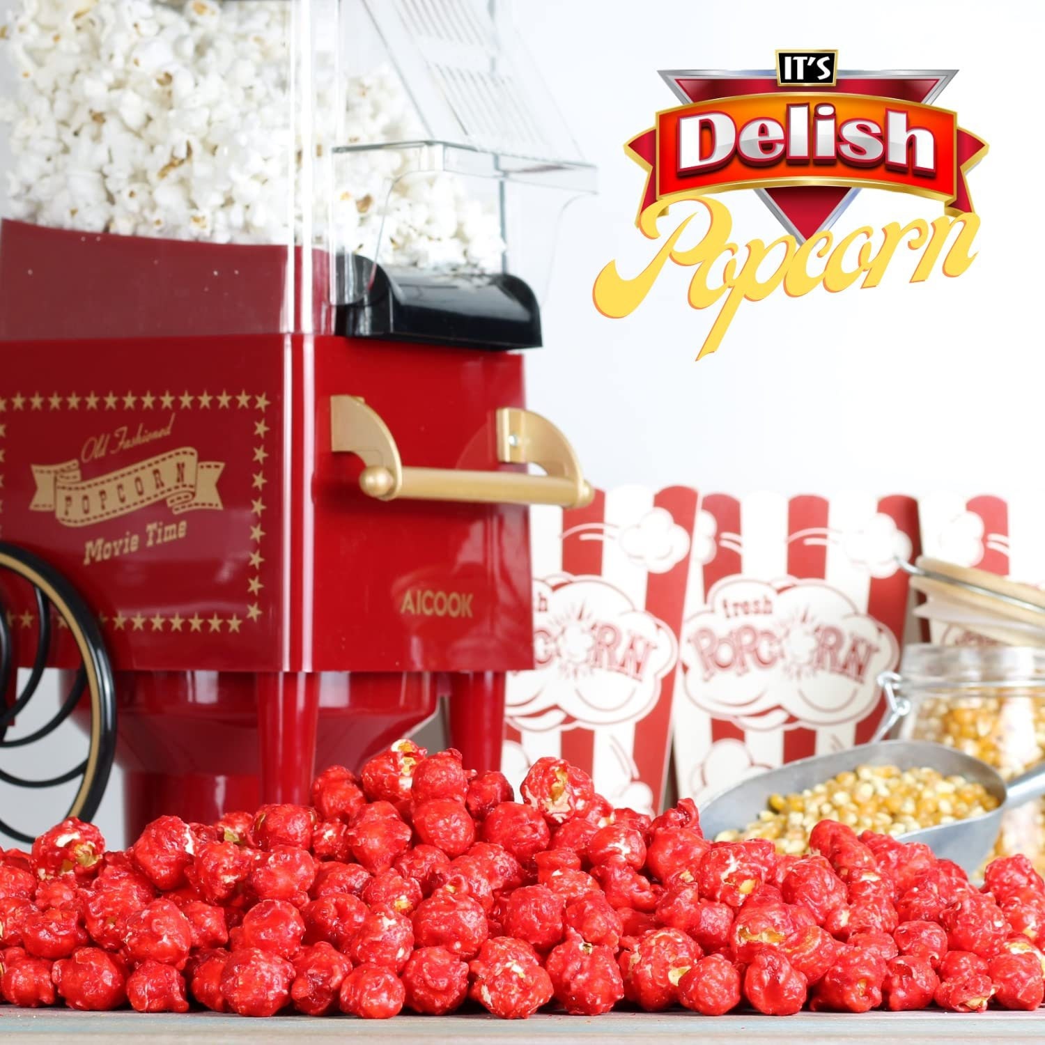 Gourmet Red Cherry Flavored Popcorn by It's Delish, 16 Oz Jumbo ...