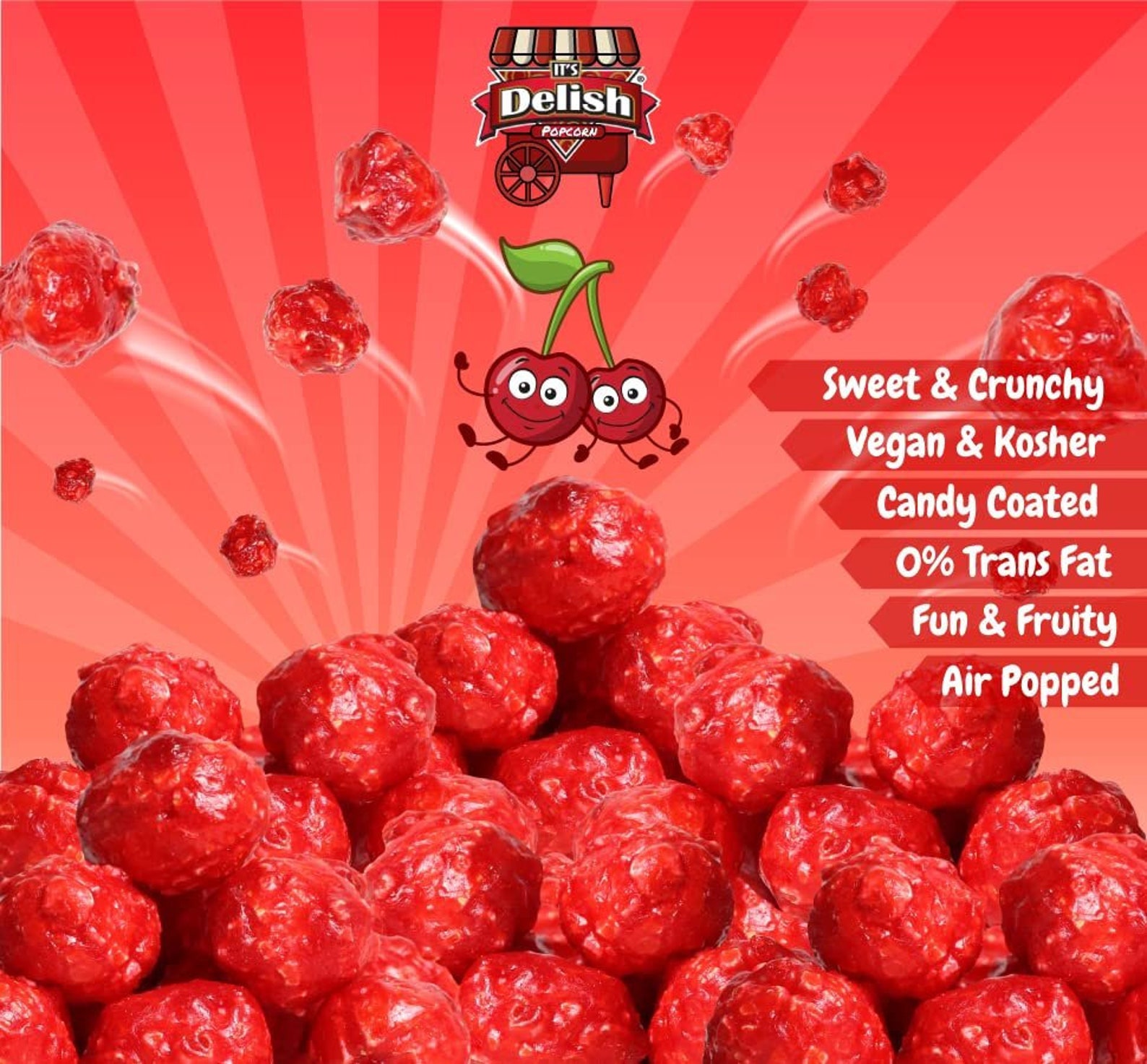 Gourmet Red Cherry Flavored Popcorn by It's Delish, 16 Oz Jumbo ...