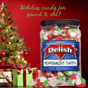 Christmas Peppermint Taffy Chews by It's Delish, 18 Oz Jumbo Reusable ...