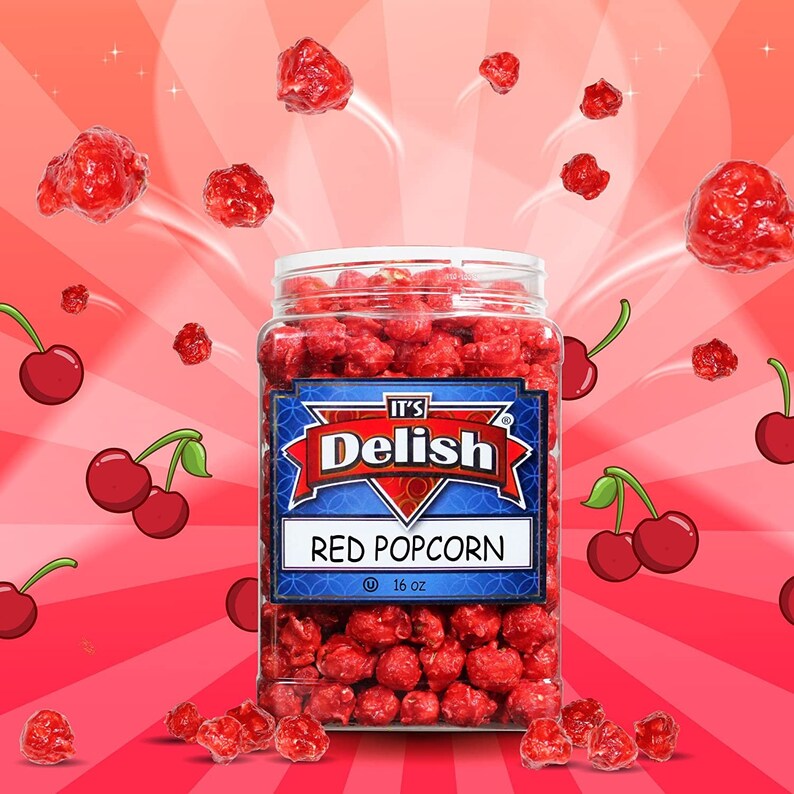 Gourmet Red Cherry Flavored Popcorn by It's Delish, 16 Oz Jumbo ...