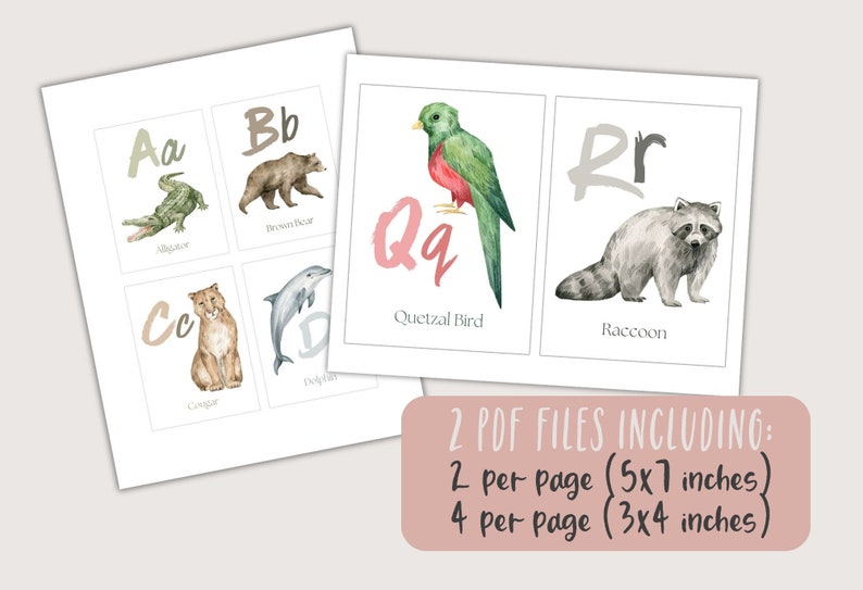 Watercolor Animal Alphabet Flashcards, Classroom Resource, Early ...