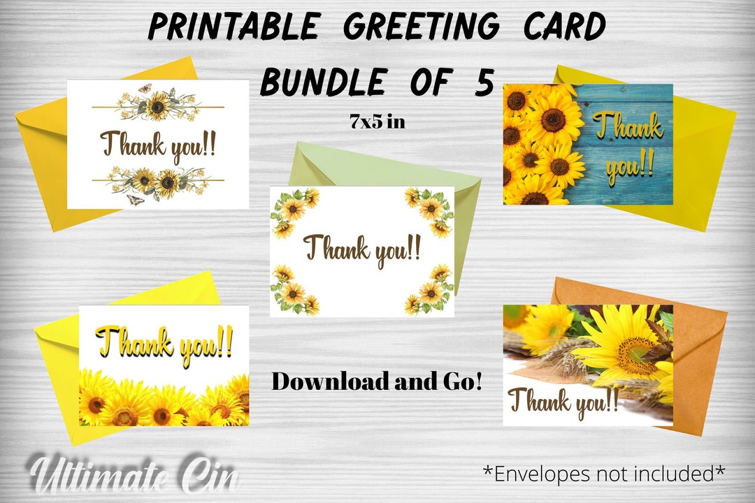 Sunflower Thank You Card Bundle, Printable Product, Instant Digital ...
