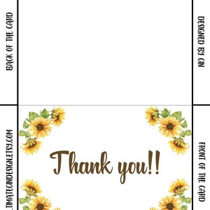 Sunflower Thank You Card Bundle, Printable Product, Instant Digital ...