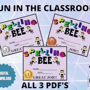 Pack of 3 Spelling Bee Awards, 1st, 2nd, 3rd, Fun and Educational ...