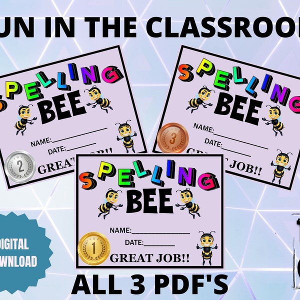 Spelling bee certificate template - Etsy México