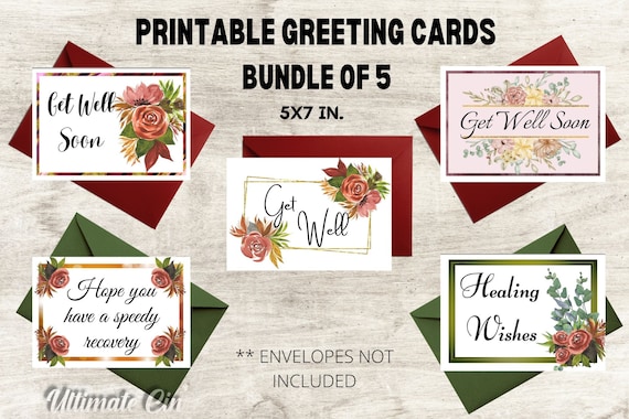 Get Well Printable Greeting Cards Digital Download Print at - Etsy