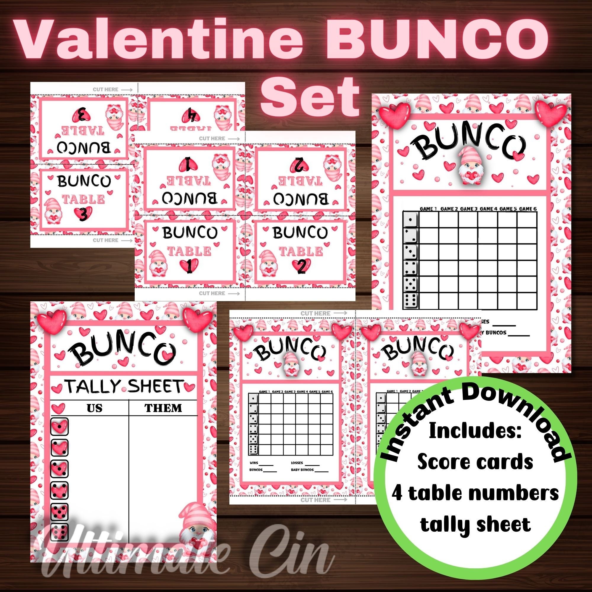BUNCO, Valentines Day Bundle, Set, Score Cards, Tally Sheets, Table ...