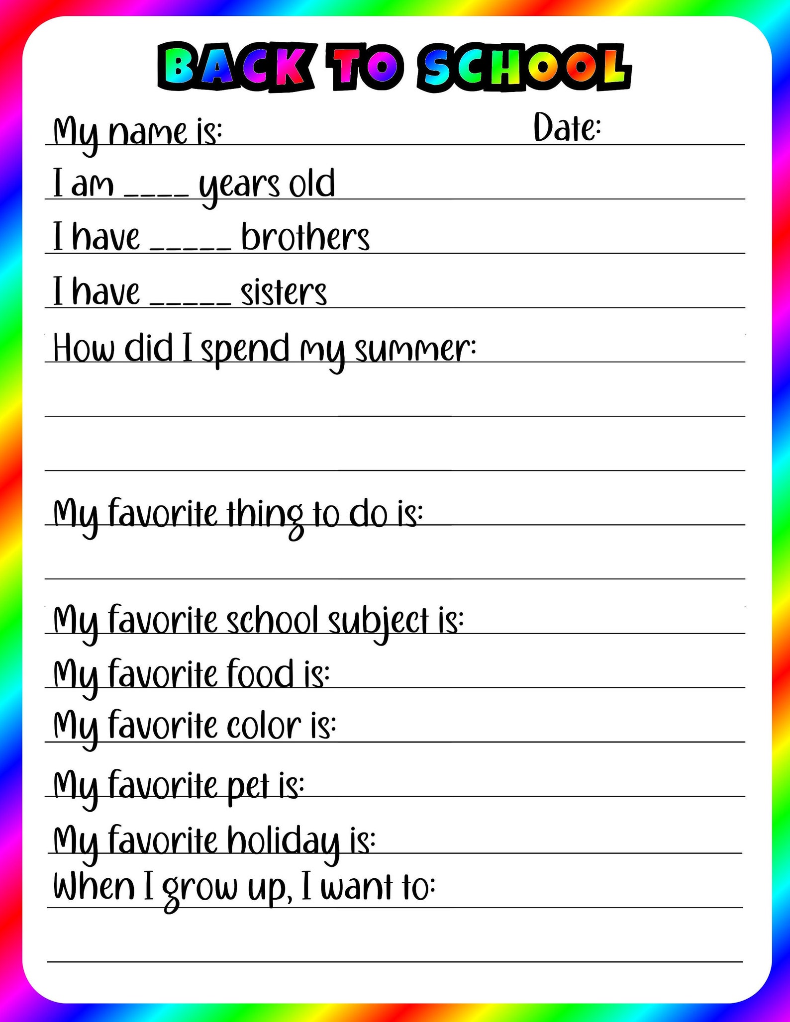 Back to School Get to Know the Students! Colorful, Cheery, Easy! Simple ...