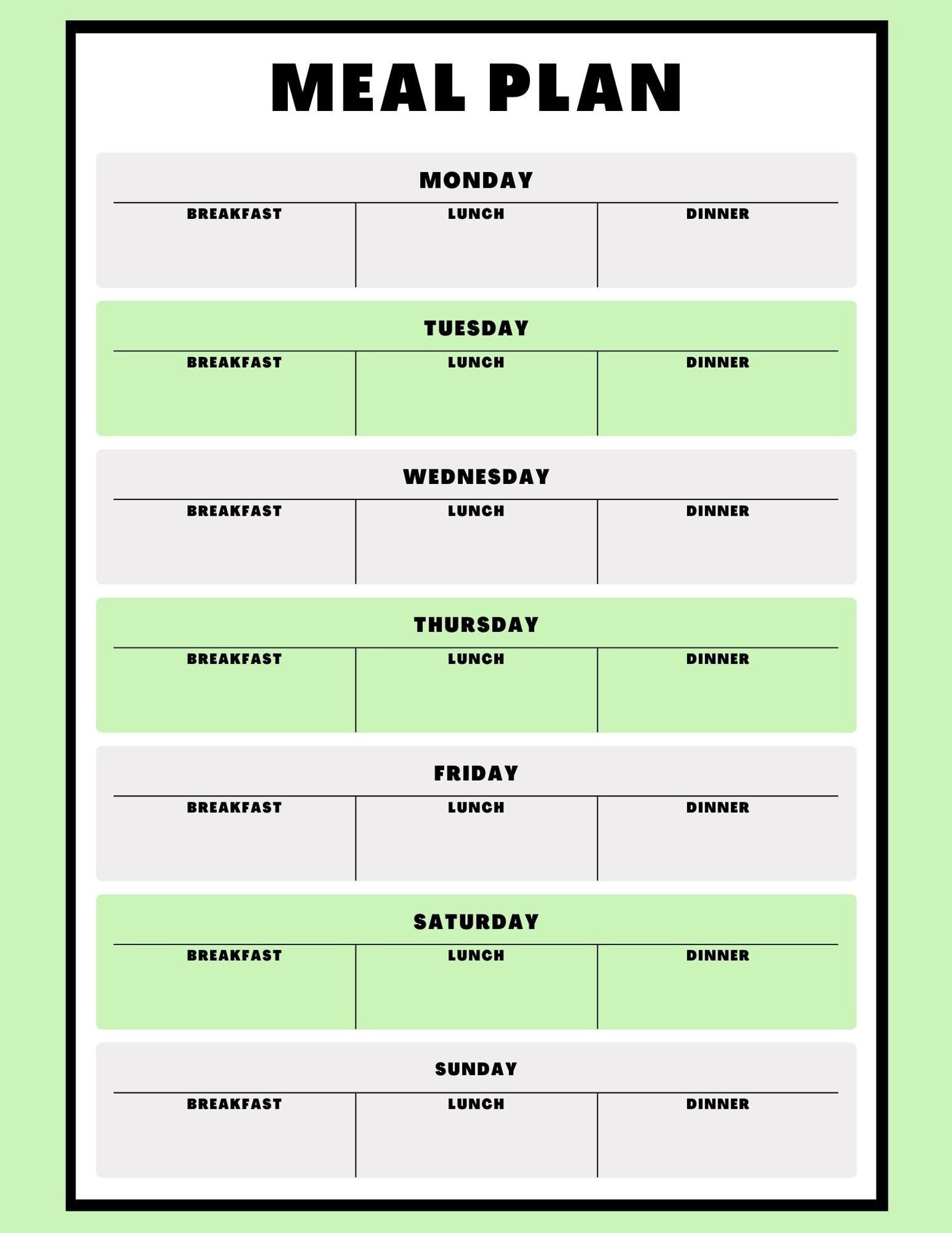 Blank Meal Plan, Instant Download, Re-printable, Digital Download ...