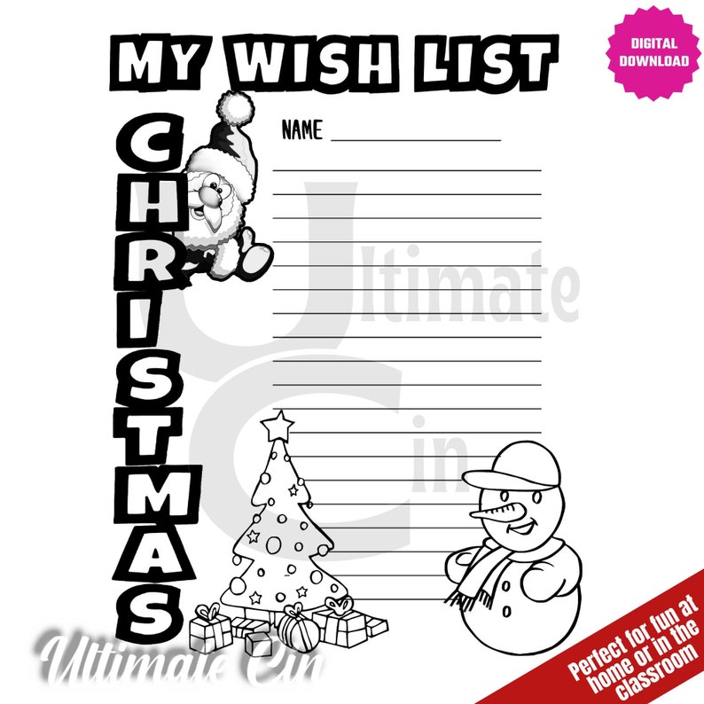 My Christmas Wish List, Coloring Page, Art for Kids, Activity, Santa ...