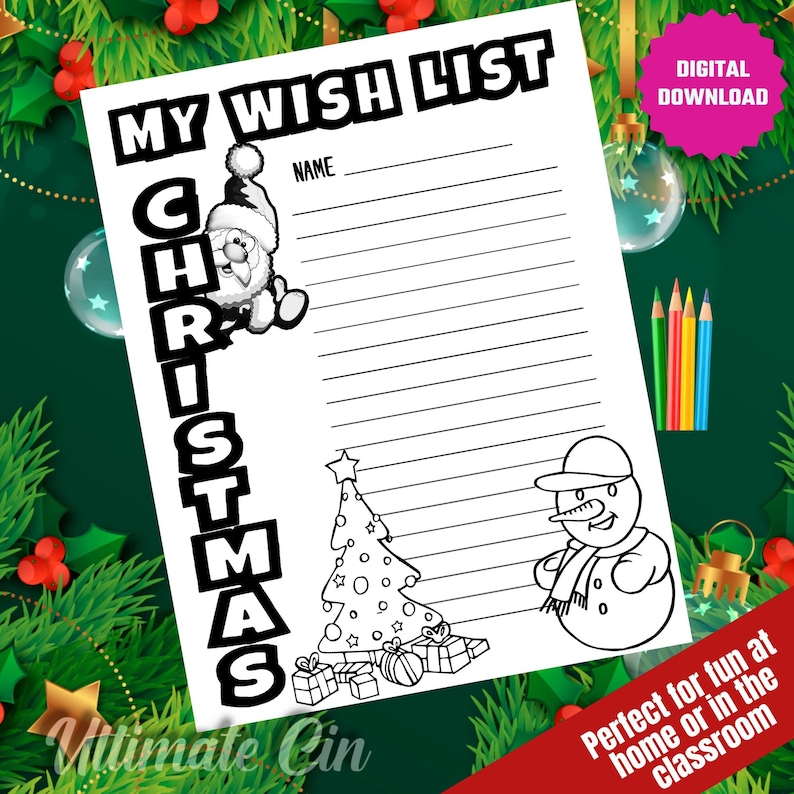 My Christmas Wish List, Coloring Page, Art for Kids, Activity, Santa ...