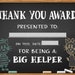 Big Helper Award, Thank You, Appreciation, Award Good Behavior ...