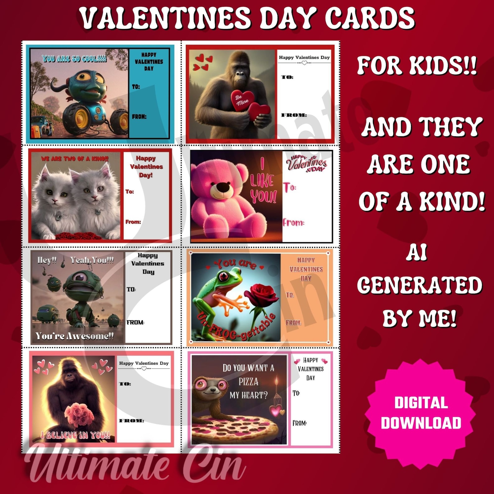 VALENTINES DAY Cards for Kids, Classrooms, Digital Download, Instant ...