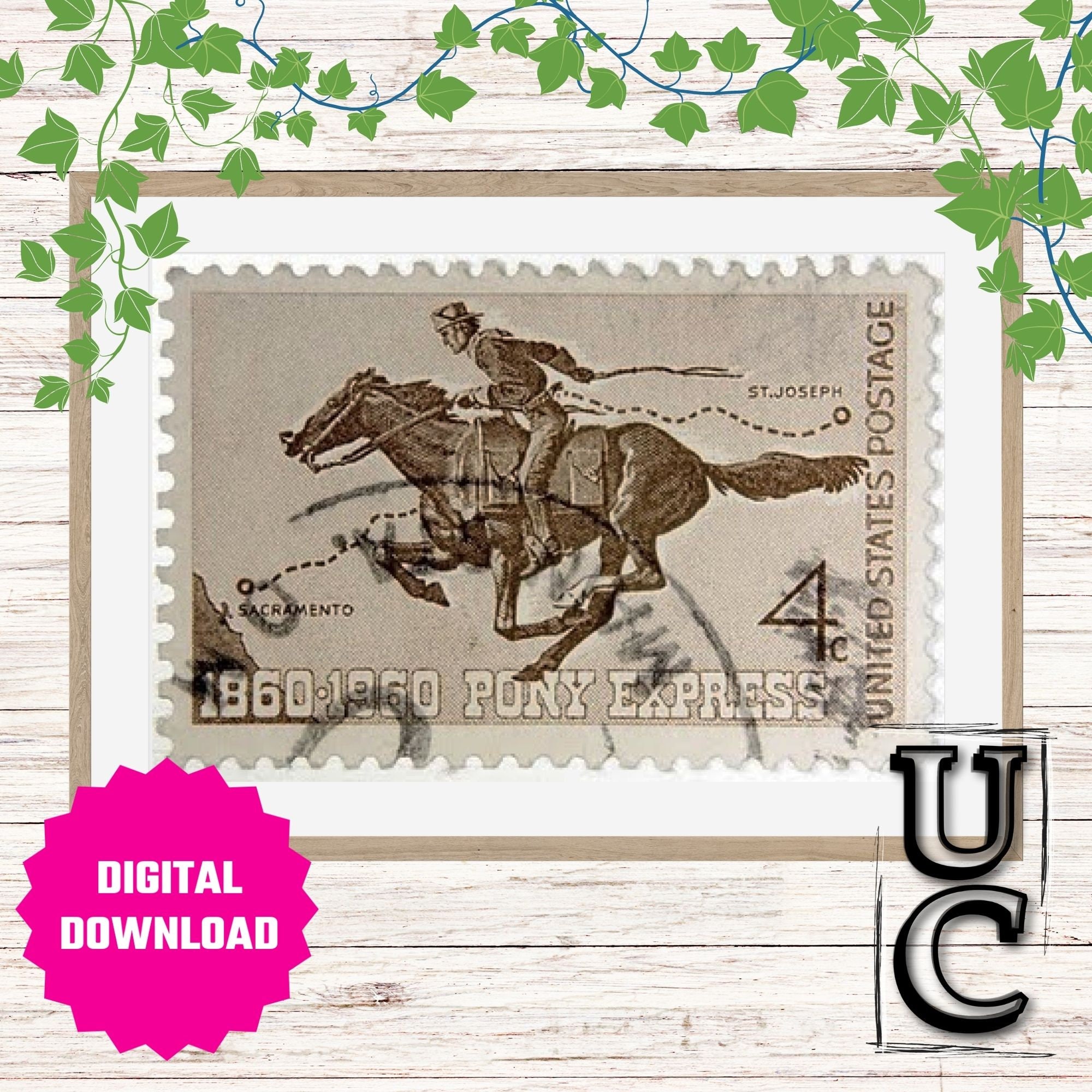 Pony Express Postal Stamp Digital Wall Art, US History, USPS, Instant ...