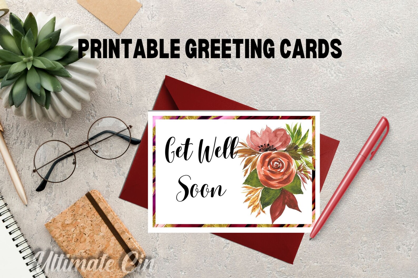 Get Well Printable Greeting Cards, Digital Download, Print at Home ...