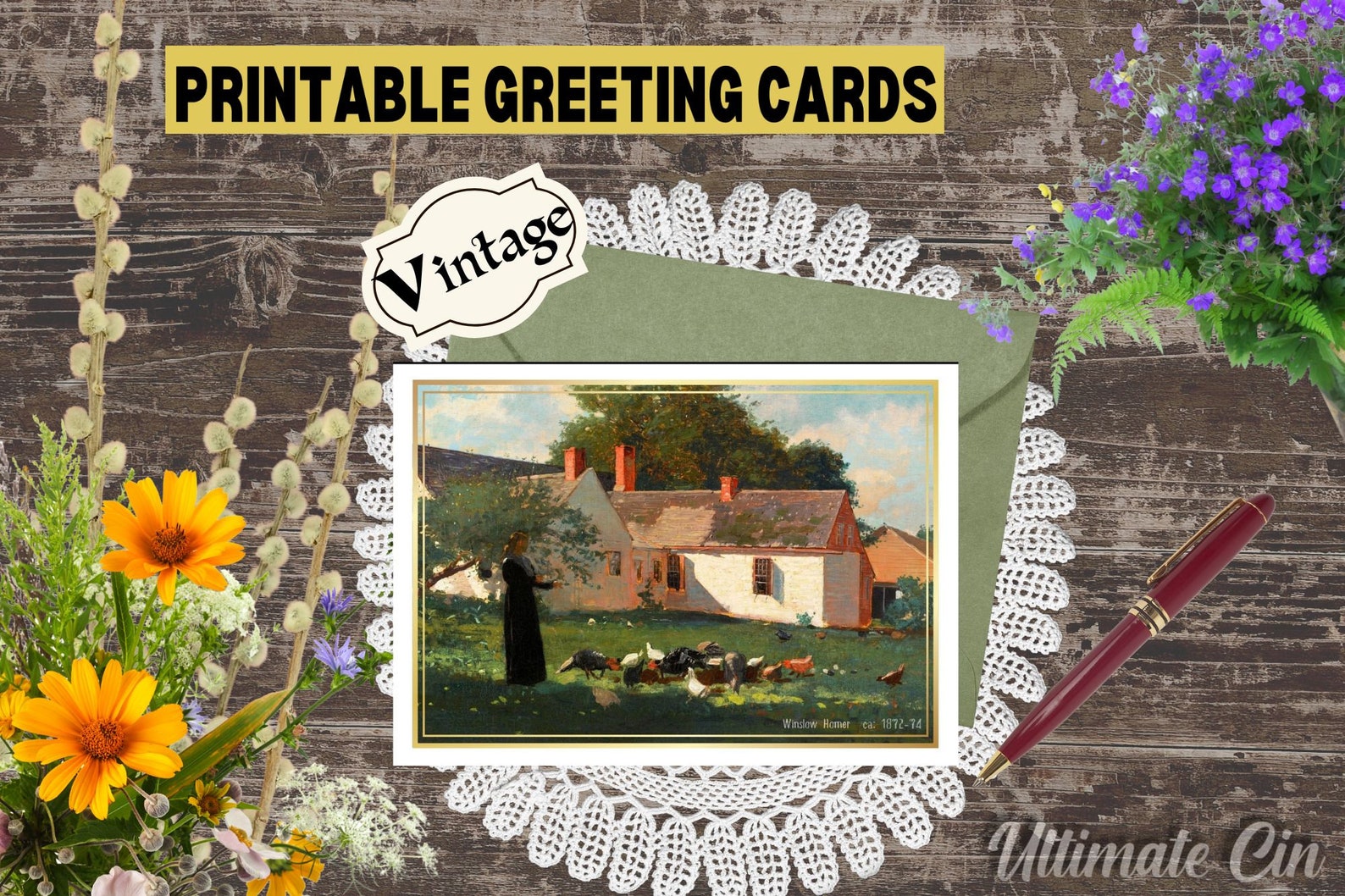 VINTAGE NOTECARDS Winslow Homer Art 1870s Instant Download, Printable ...