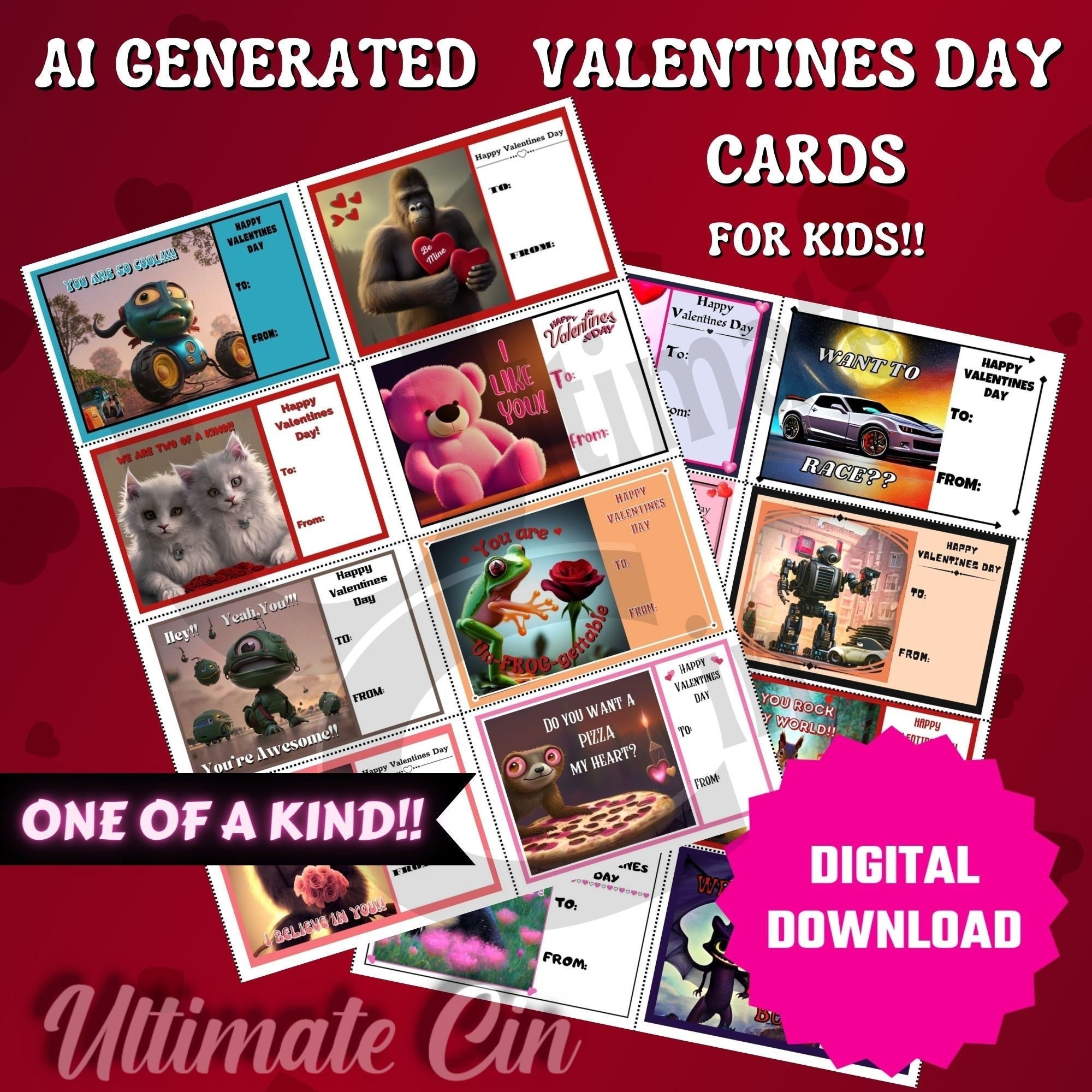 VALENTINES DAY Cards for Kids, Classrooms, Digital Download, Instant ...