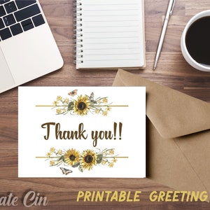 Sunflower Thank You Card Bundle, Printable Product, Instant Digital ...