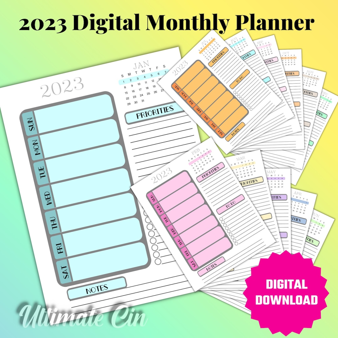 2023 Printable Monthly Planner, 12 Months, Daily, Weekly, Notes ...