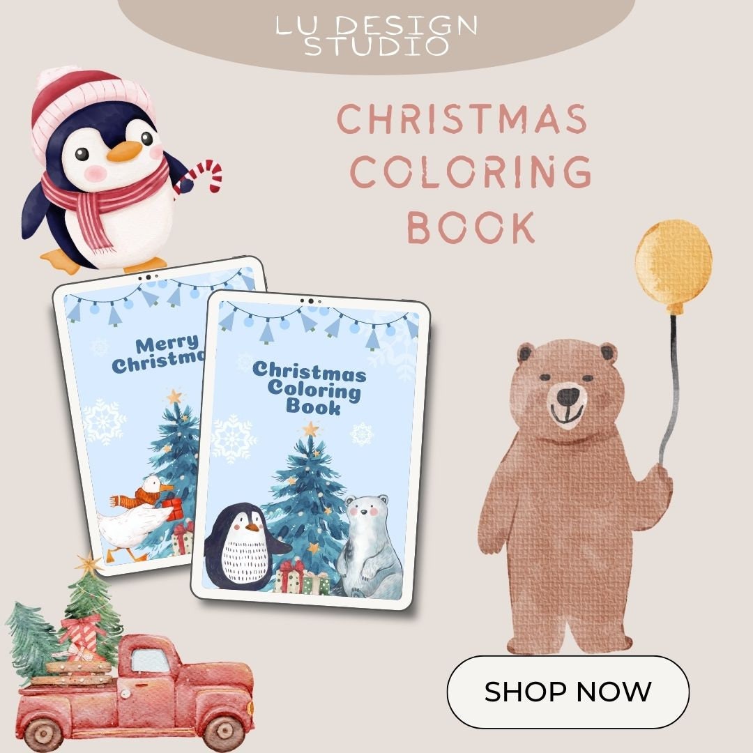Cute Christmas Coloring Book I Printable, A4 PDF | Kids Holiday ...