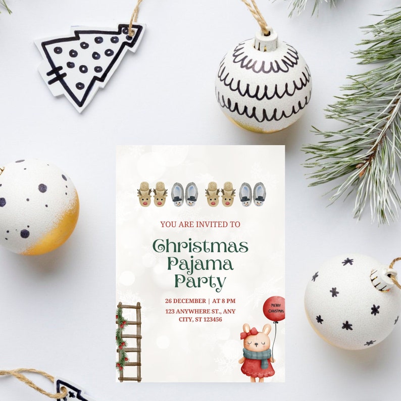 Instant Download Christmas Pajama Party Invitation Template Etsy
