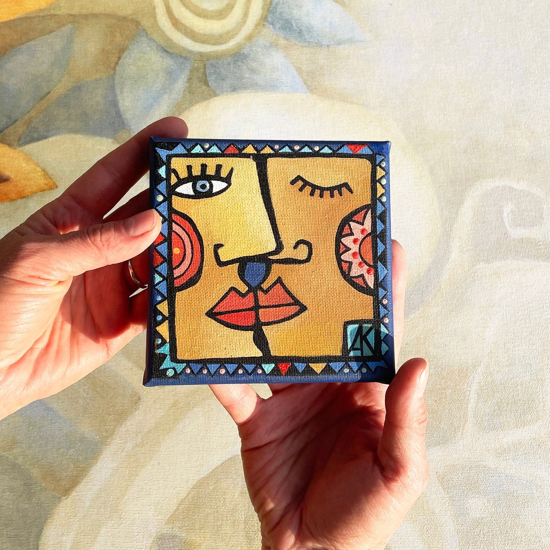 Abstract Kiss Oil Painting: Intimate Lovers Art, 4.7x4.7 In - Etsy