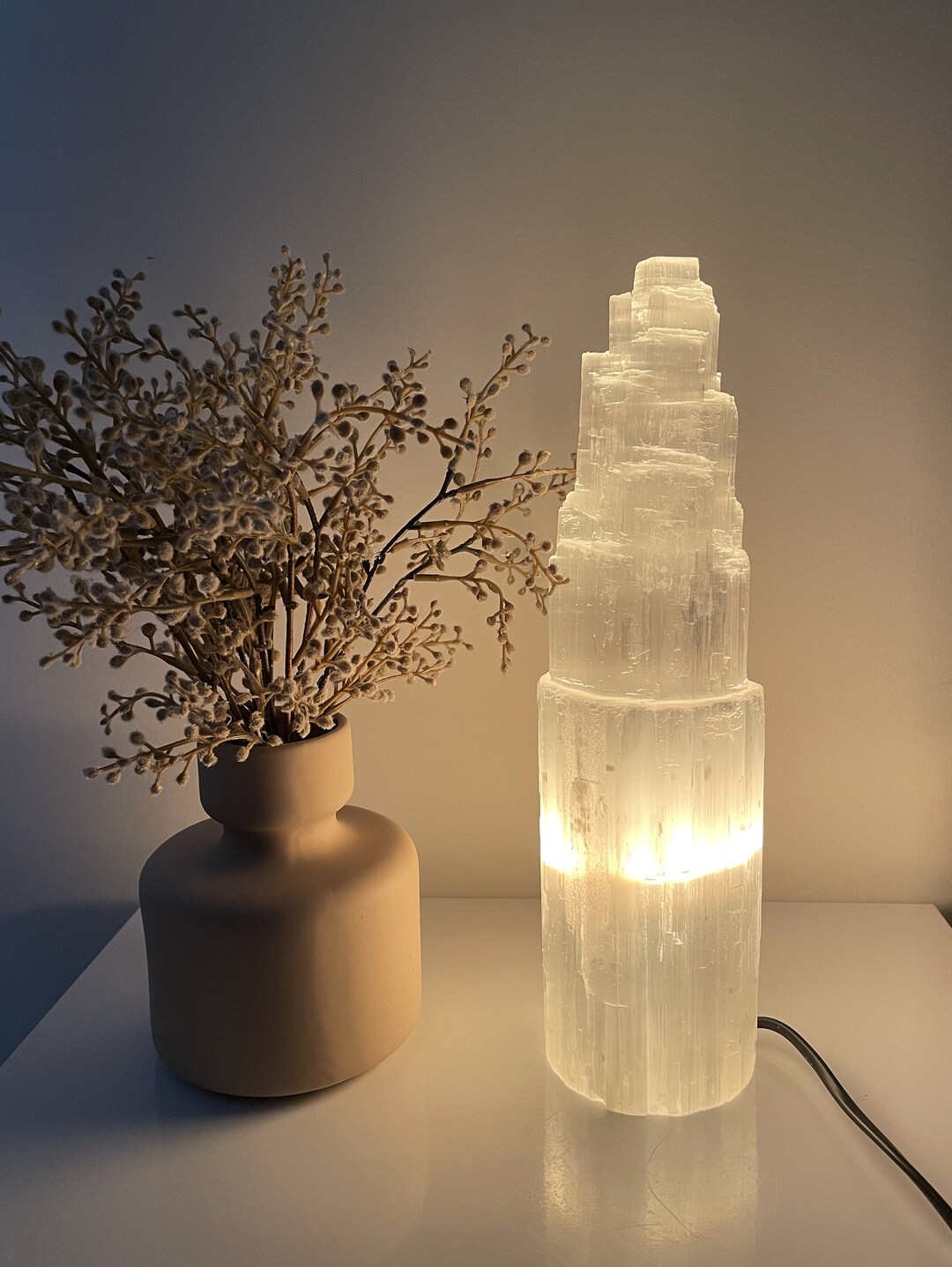 35cm Selenite Crystal Tower Lamp Large X 1 (SN039) - Etsy