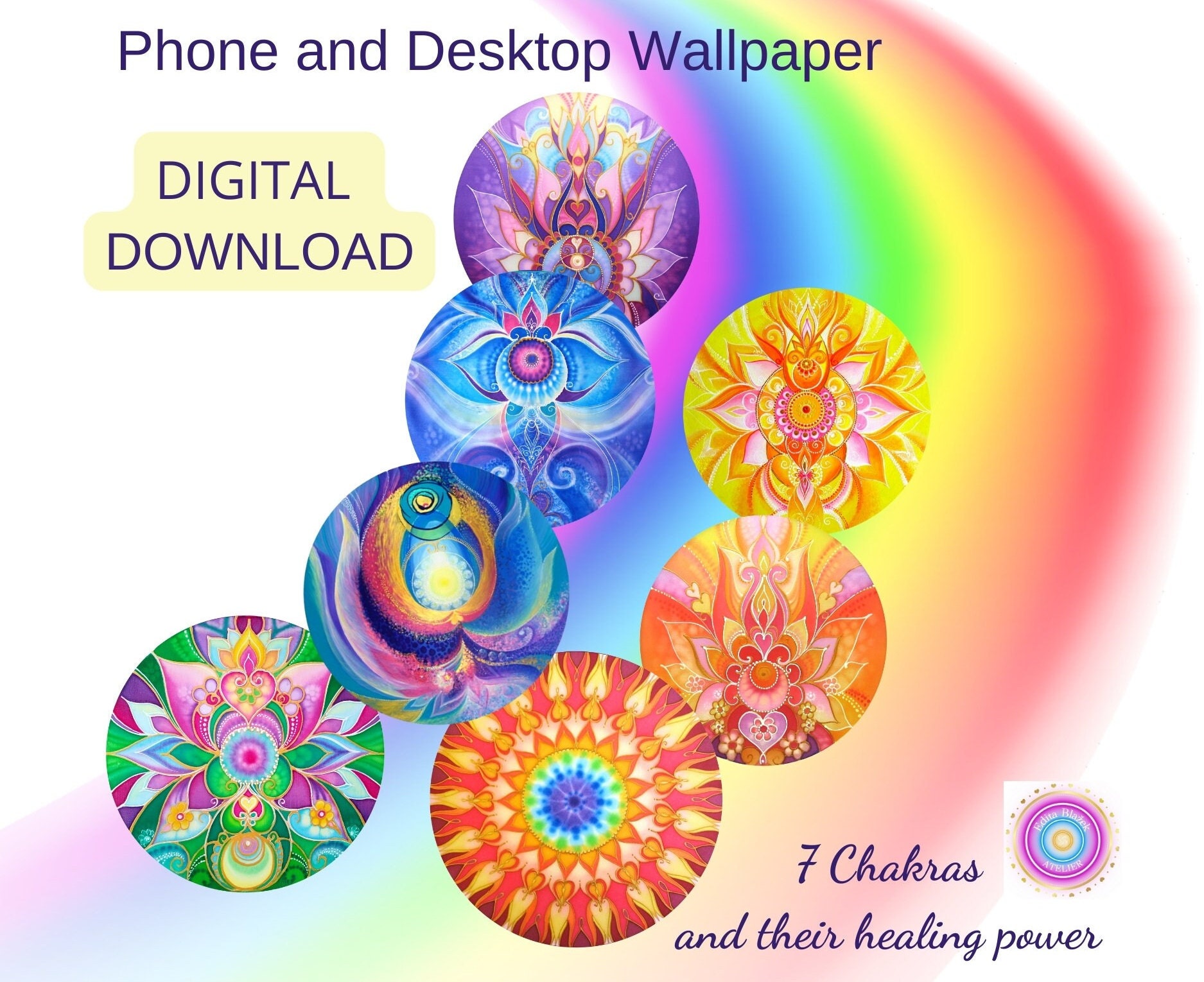 Phone Desktop Wallpaper. DIGITAL DOWNLOAD. 7 Chakra Art. Colors Healing ...