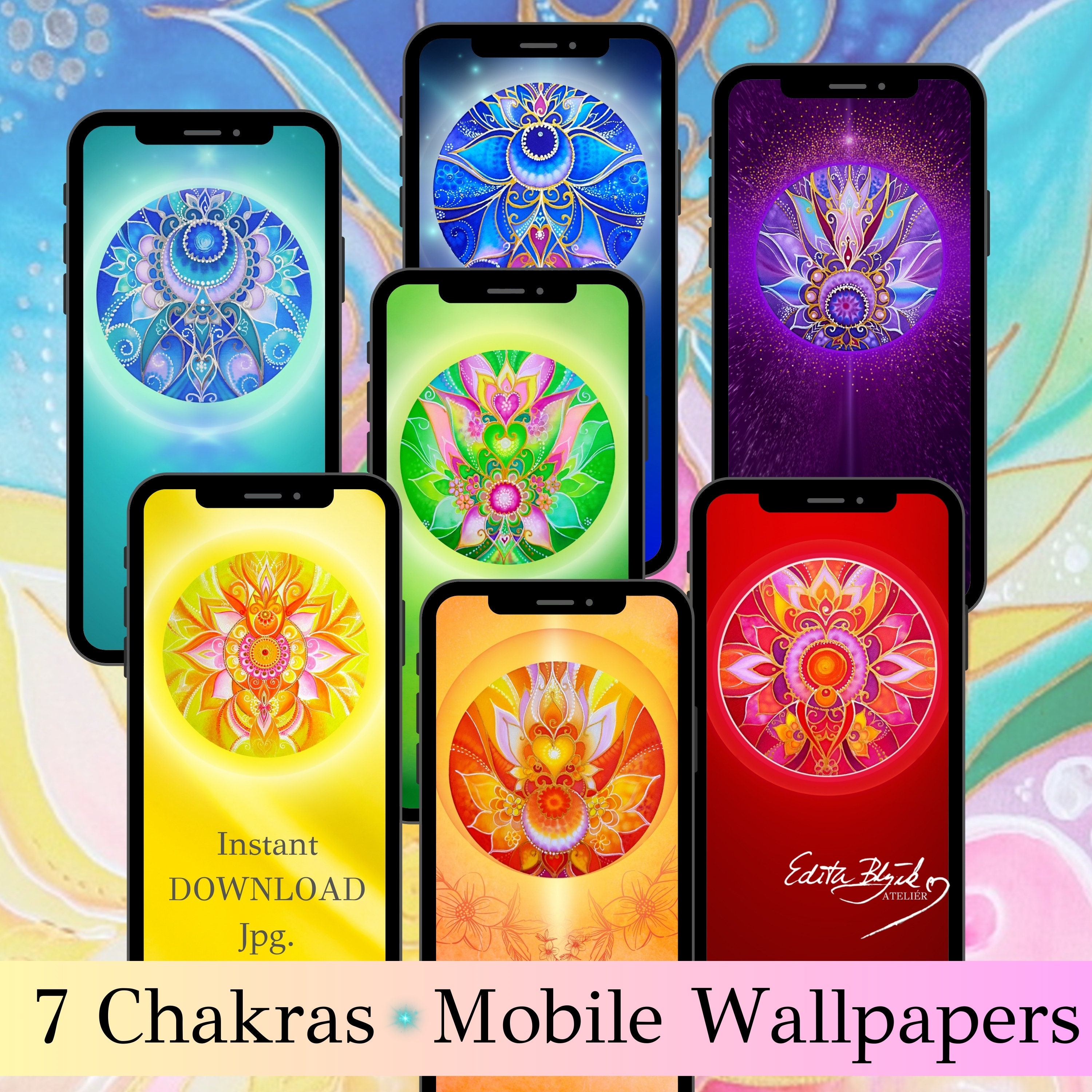 Chakras Original Mandala Art.phone Wallpapers.digital DOWNLOAD. Seven ...