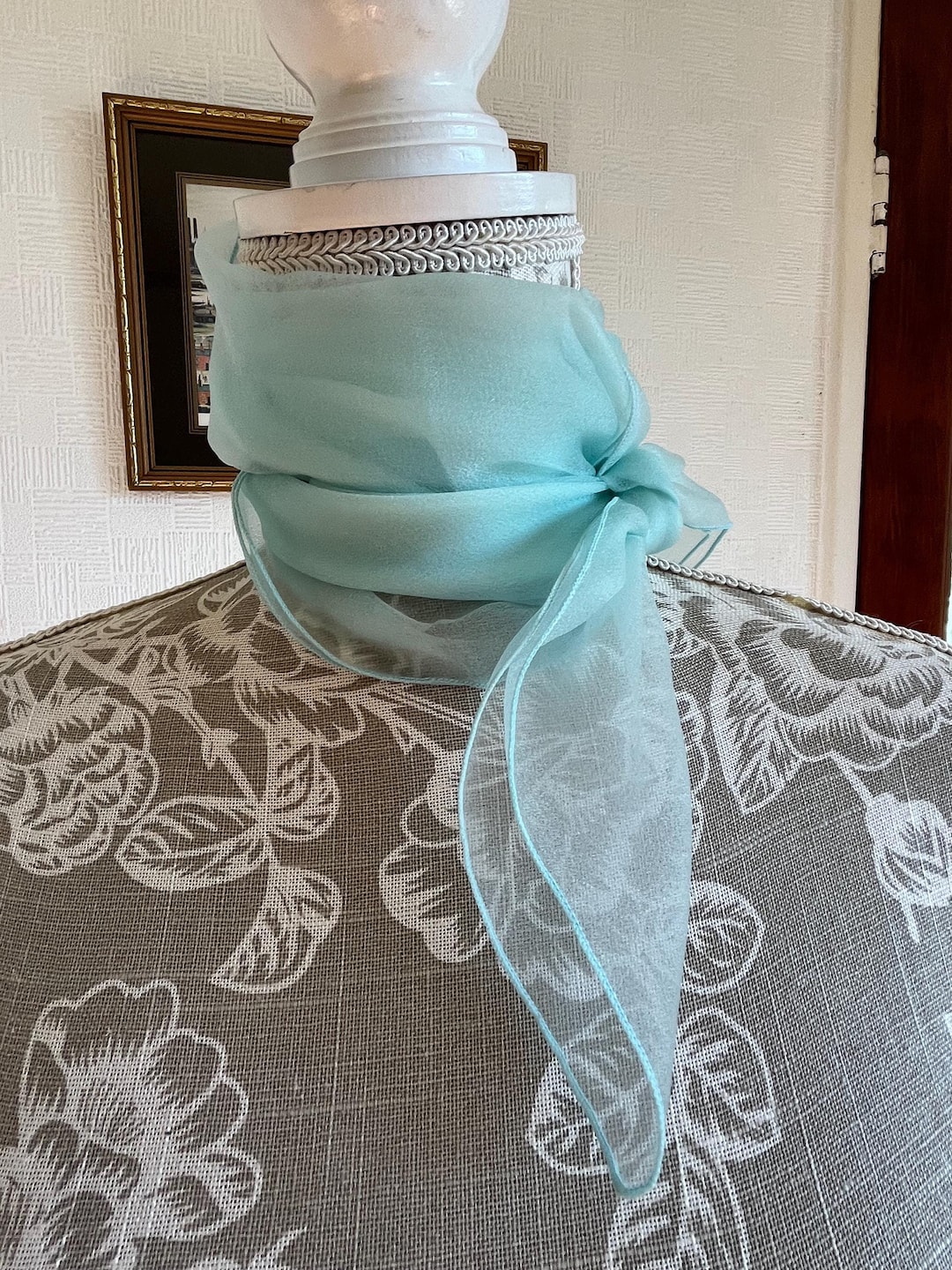 Vintage Nylon Scarf/80s White Scarf/head Scarf/vintage Costume/retro ...