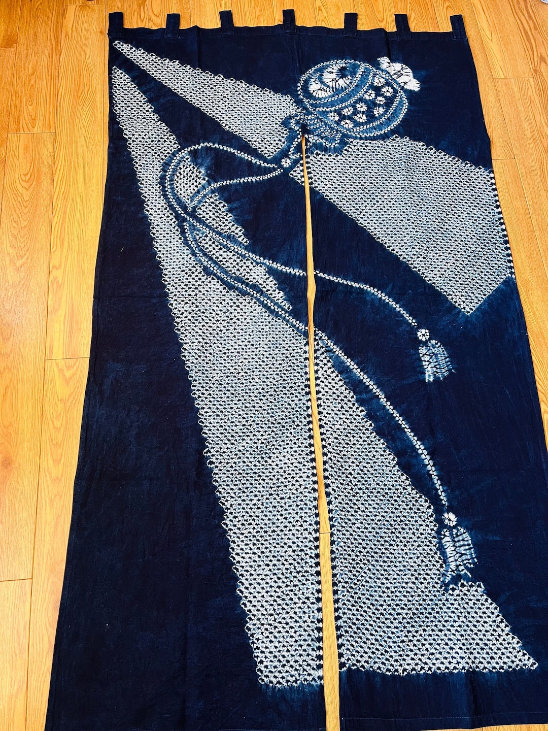 Japanese Noren Curtain/indigo Blue Shibori Tie Dye Doorway Cotton Panel ...