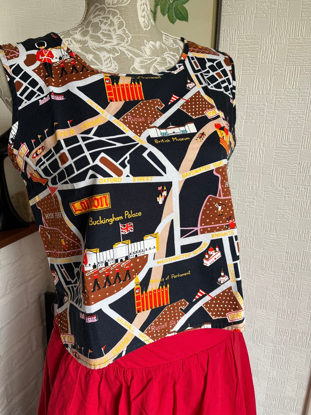 London Map Summer Top/cropped Top/handmade Cotton/buckingham Palace ...