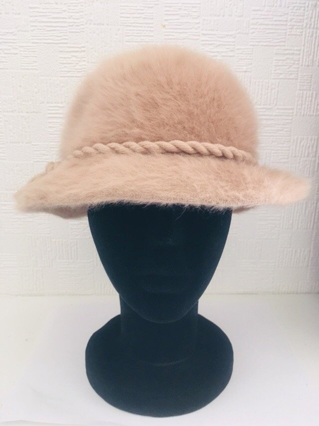Vintage Rabbit Hair Hat: 70s Beige Fluffy Cloche, Made in UK - Etsy UK