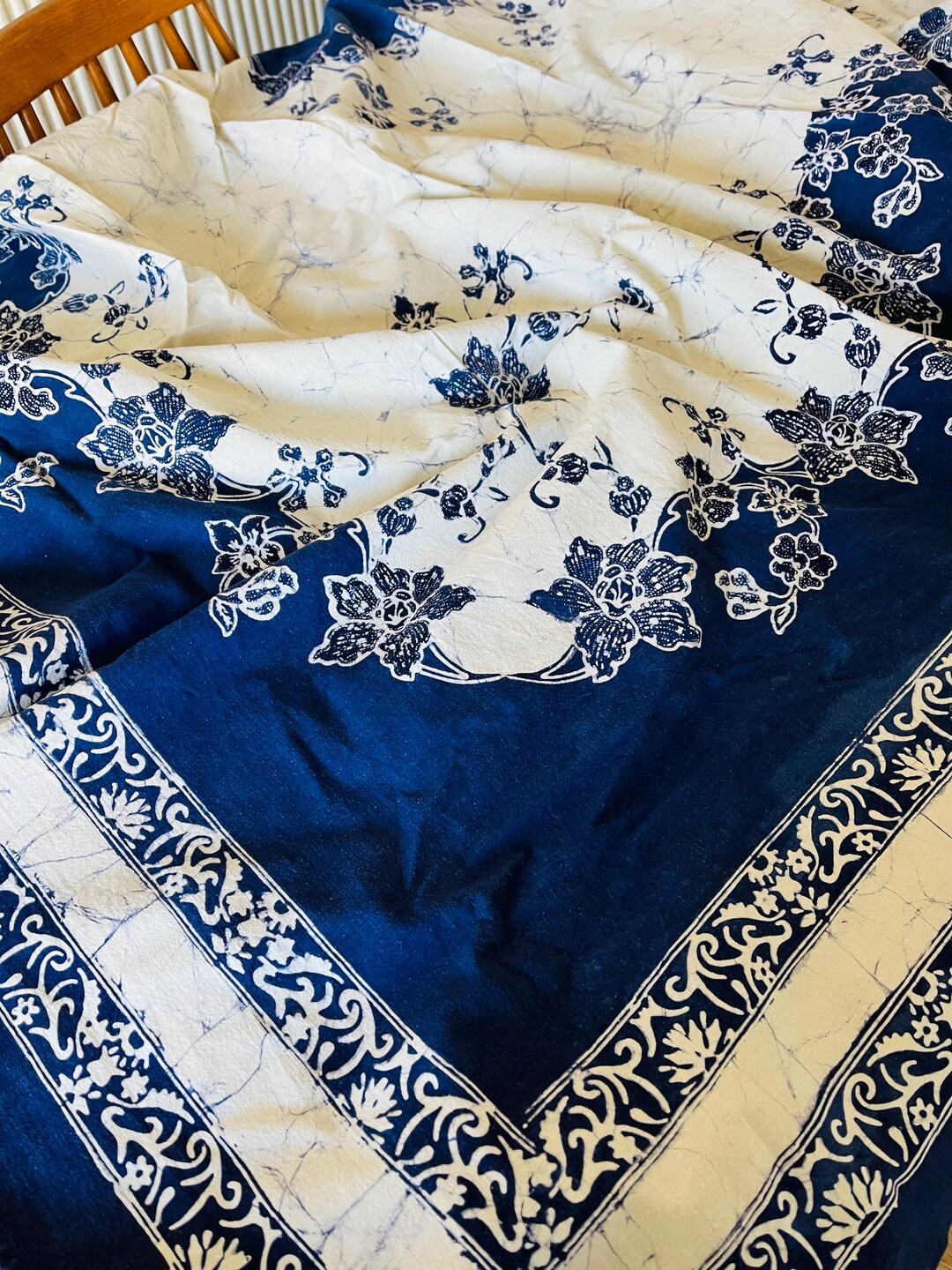 Japanese Aizome Tablecloth/indigo Blue Cotton Large Cloth/floral ...