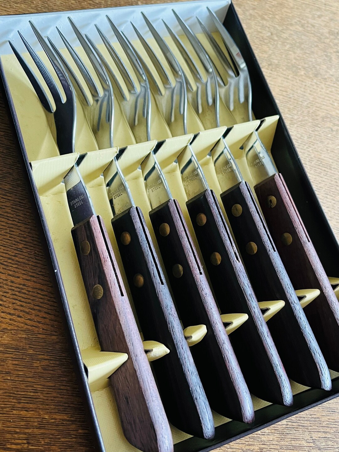 Vintage Set of 6 Forks in Original Box/wooden Handle Stainless Steel ...