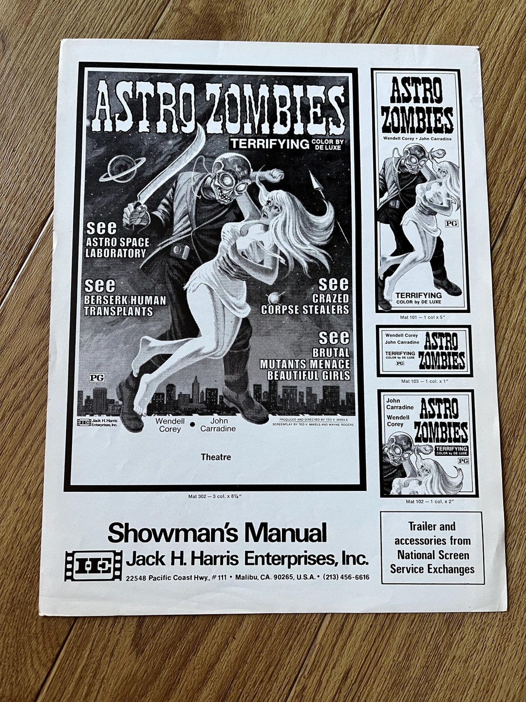 Astro Zombies 1968 Film Sales Sheet: Original Horror Memorabilia - Etsy