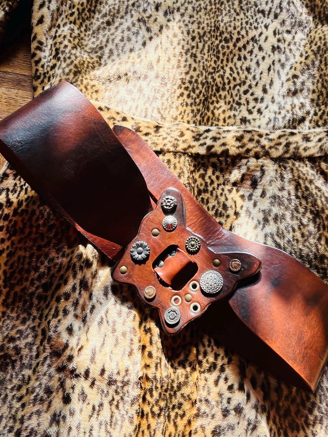 Vintage Boho Leather Wide Hip Belt: Butterfly Buckle - Etsy