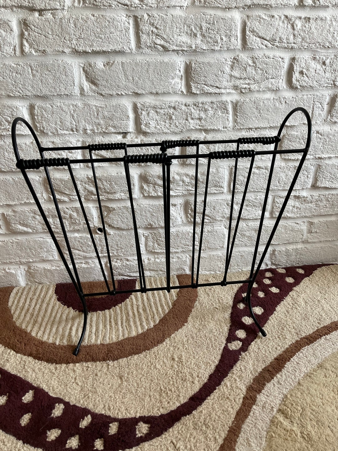 Mid Century Magazine Rack/50s Metal Rack/retro Home/black Atomic ...