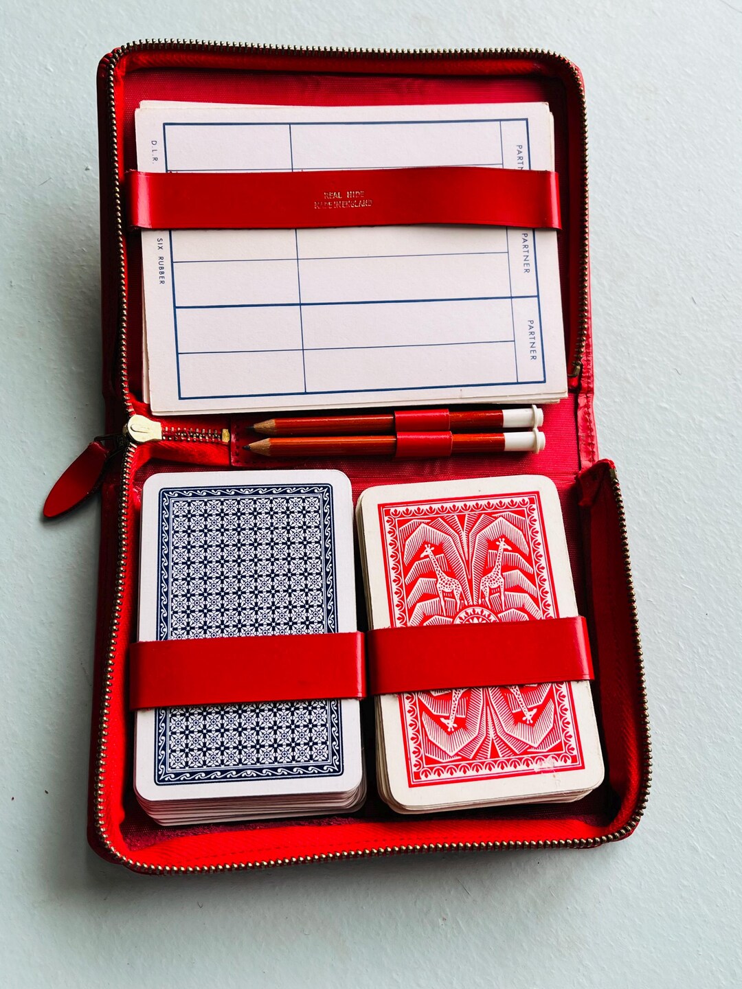 Vintage Red Leather Card Set: 1960s Zip-up Case, Made in England - Etsy UK