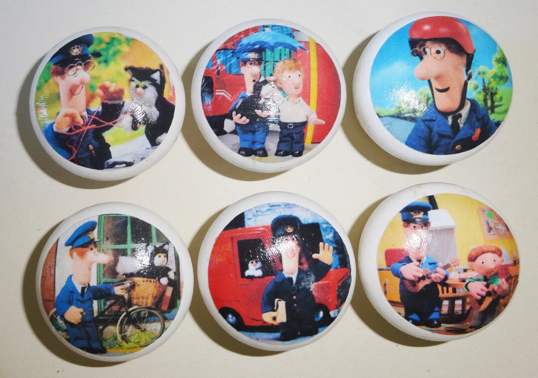 POSTMAN PAT Hand Crafted Painted Wood Knobs With Decoupage Decoration ...