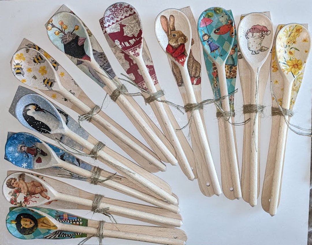 Wooden Spoon & Spatula Set, Unique Hand Decorated, Retro, Vintage, Many ...