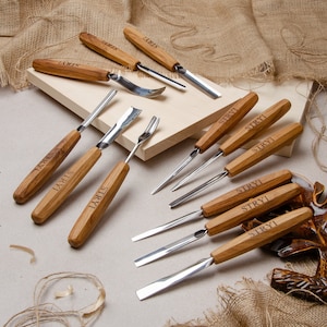 Wood Carving Set 12 Gouges, Straight and Bent Gouges in Case, Wood ...