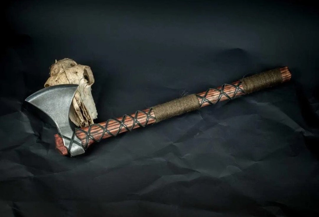 Damascus Steel Axe With Oak Handle, Hand Forged Viking Axe, Nordic Gods ...