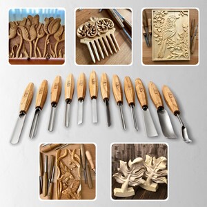 Wood Carving Set 12 Gouges, Straight and Bent Gouges in Case, Wood ...