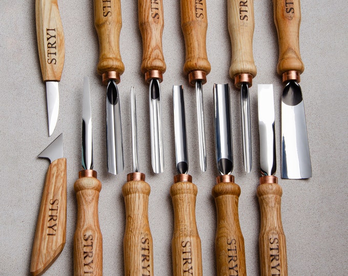 Wood Carving Set 12 Pieces in a Genuine Leather Case, Carving Chisels ...