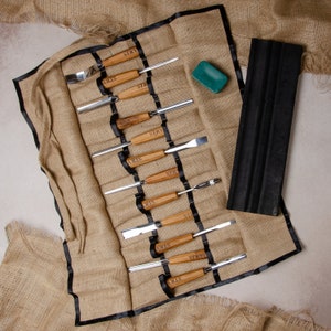 Wood Carving Set 12 Gouges, Straight and Bent Gouges in Case, Wood ...